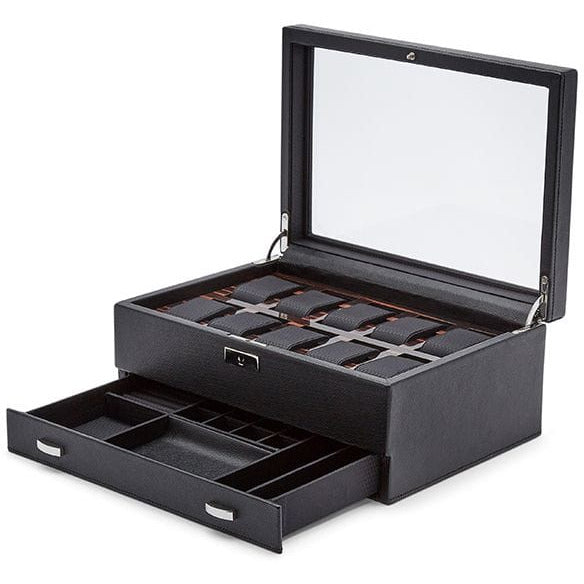 WOLF Roadster 10 Piece Watch Box with Storage | Watch Winder Pros