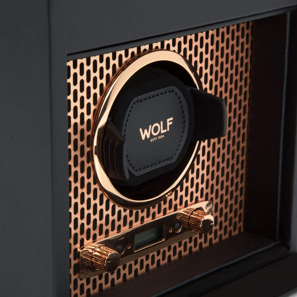 WOLF Axis Single Winder with Storage - Copper | Watch Winder Pros